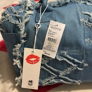 Wildfox | Bags | Nwt Wildfox Blue Frayed Denim Tote | Poshmark